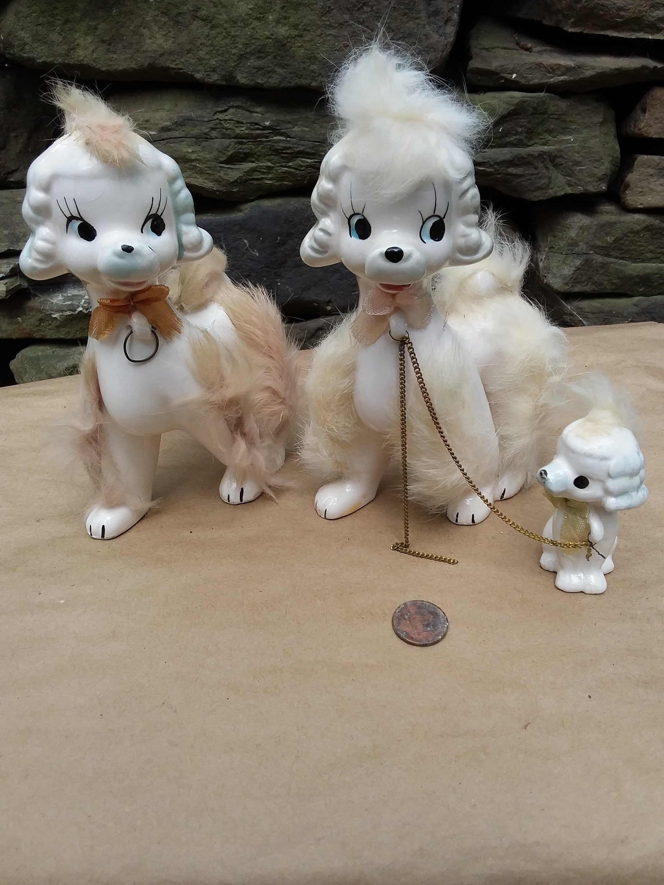Vintage Porcelain Poodle Dog Family Figurines With Real Fur | Etsy