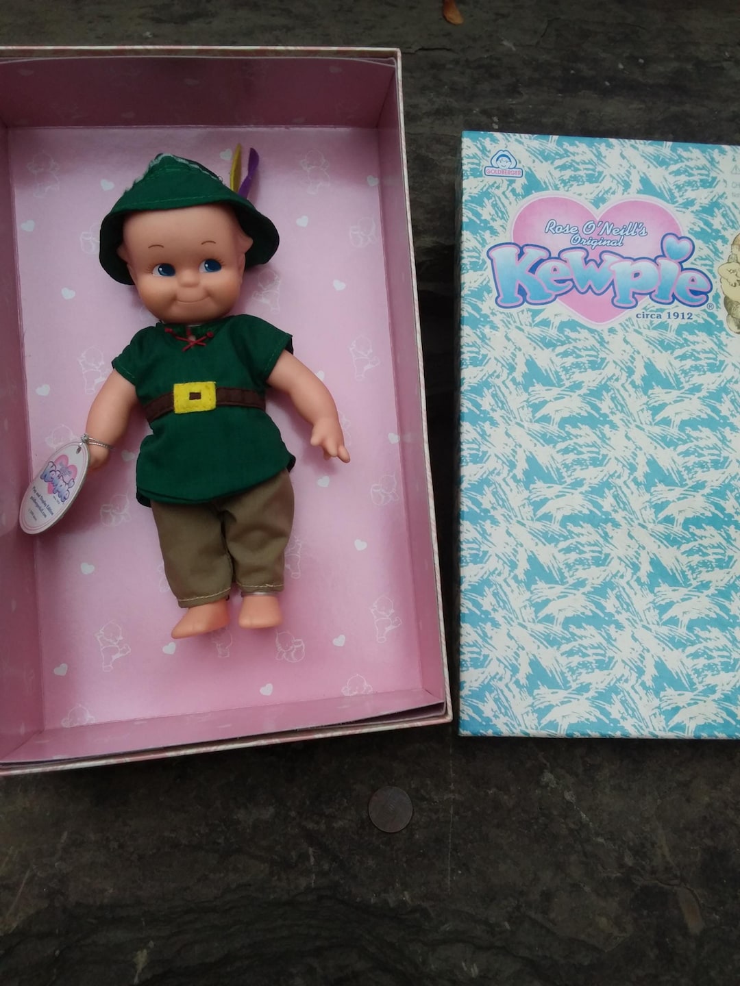 Vintage Rose Oneills Original Kewpie Doll As Peter Pan New In Box