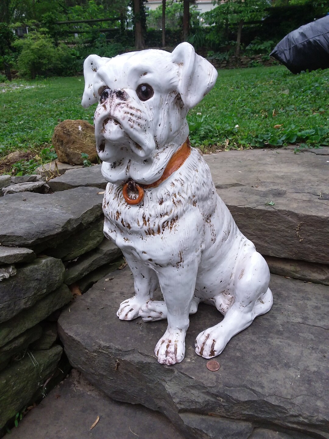 Vintage Large Terracotta White Boxer Dog Figurine, Handmade Peasant ...