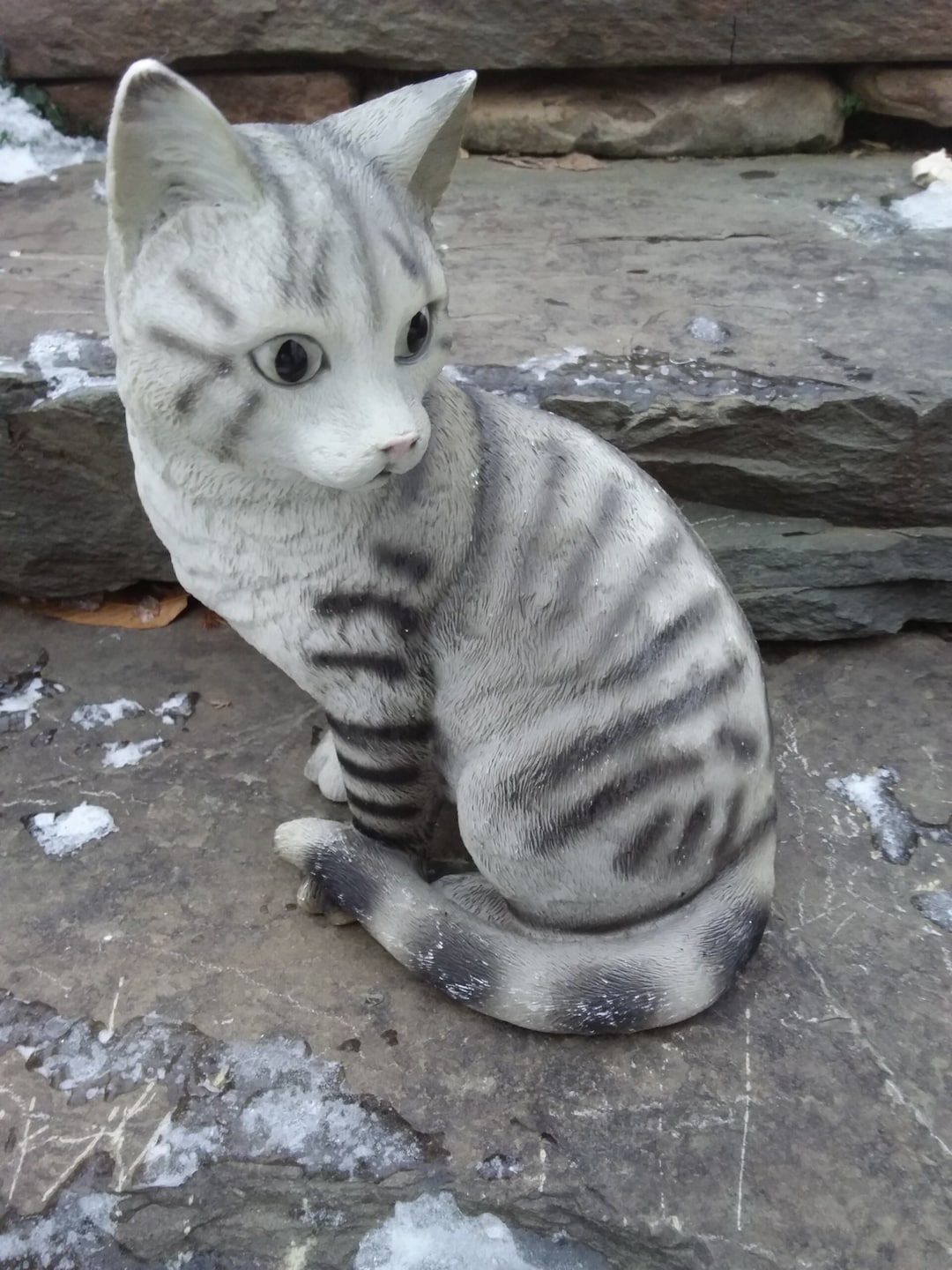 Vintage Resin Large Grey Tabby Cat Figurine, Home or Garden in Warmer ...