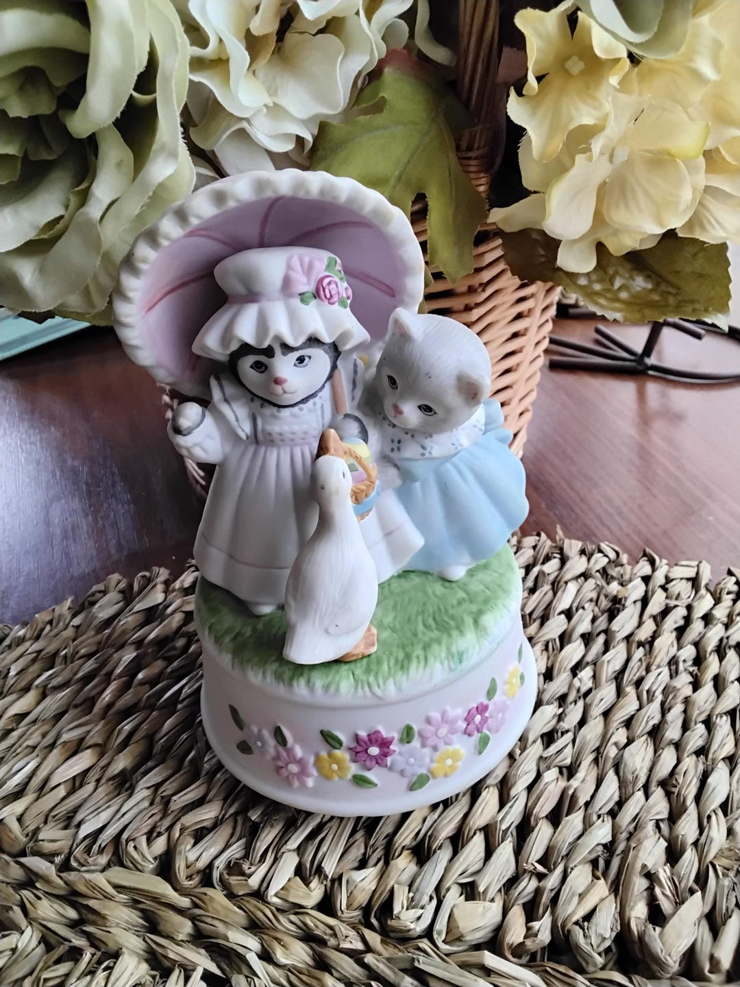 Vintage Kitty Cucumber Easter Music Box by Schmid, 1987, Works & Plays ...