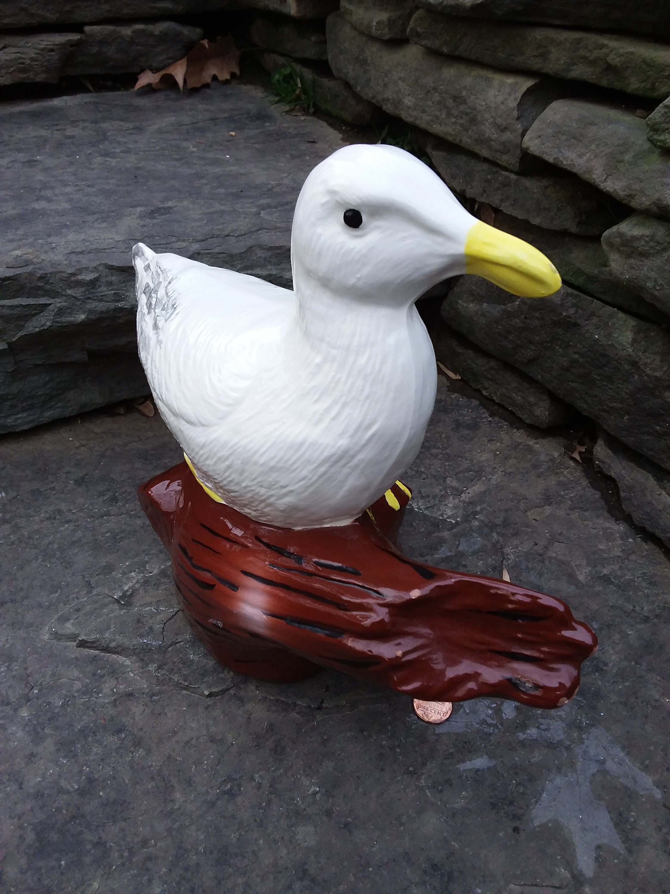 Vintage Large Ceramic Seagull on Driftwood Figurine Seagull | Etsy