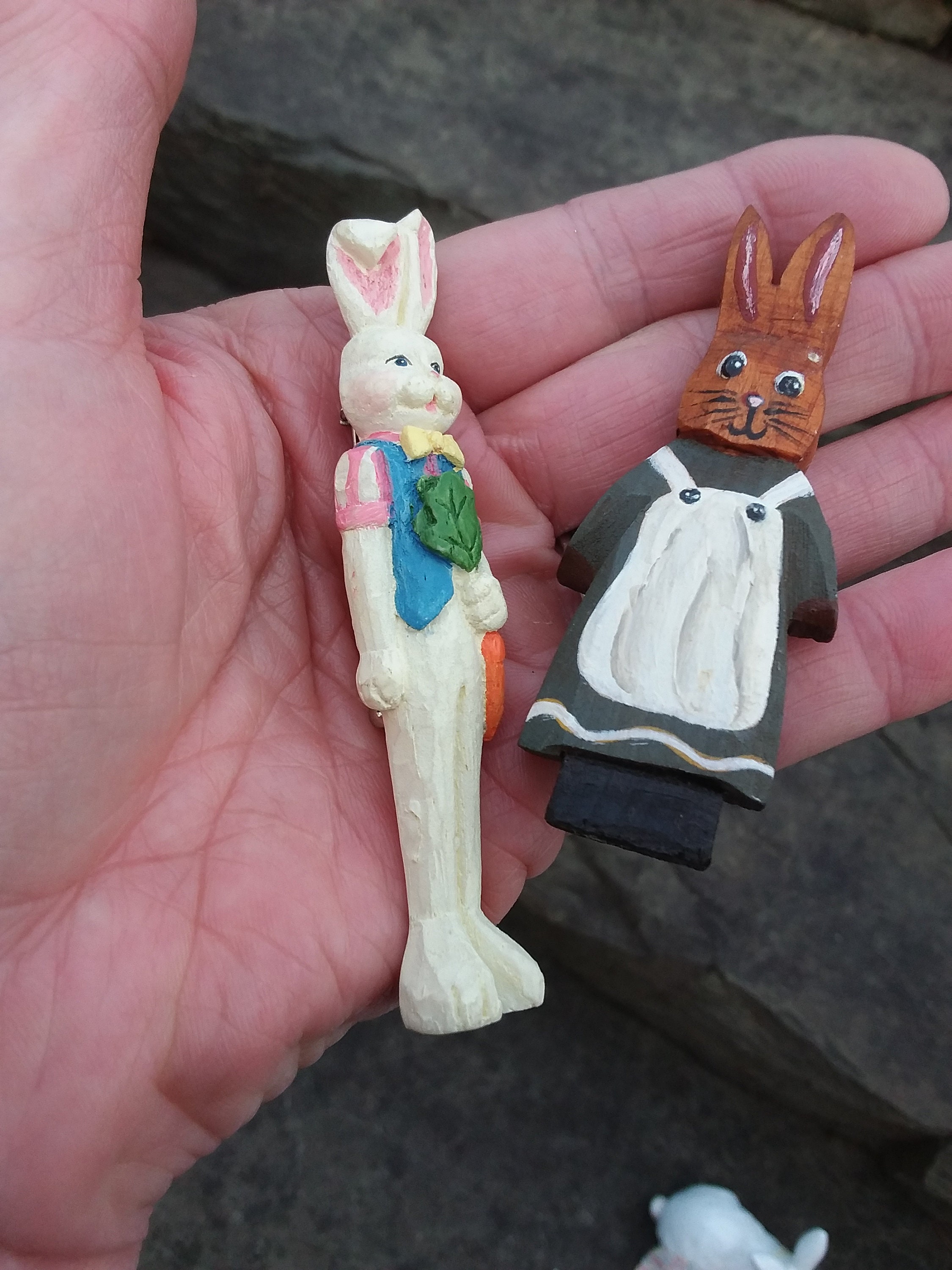 Vintage Wood and Resin Bunny Rabbit Brooches Hand Painted - Etsy