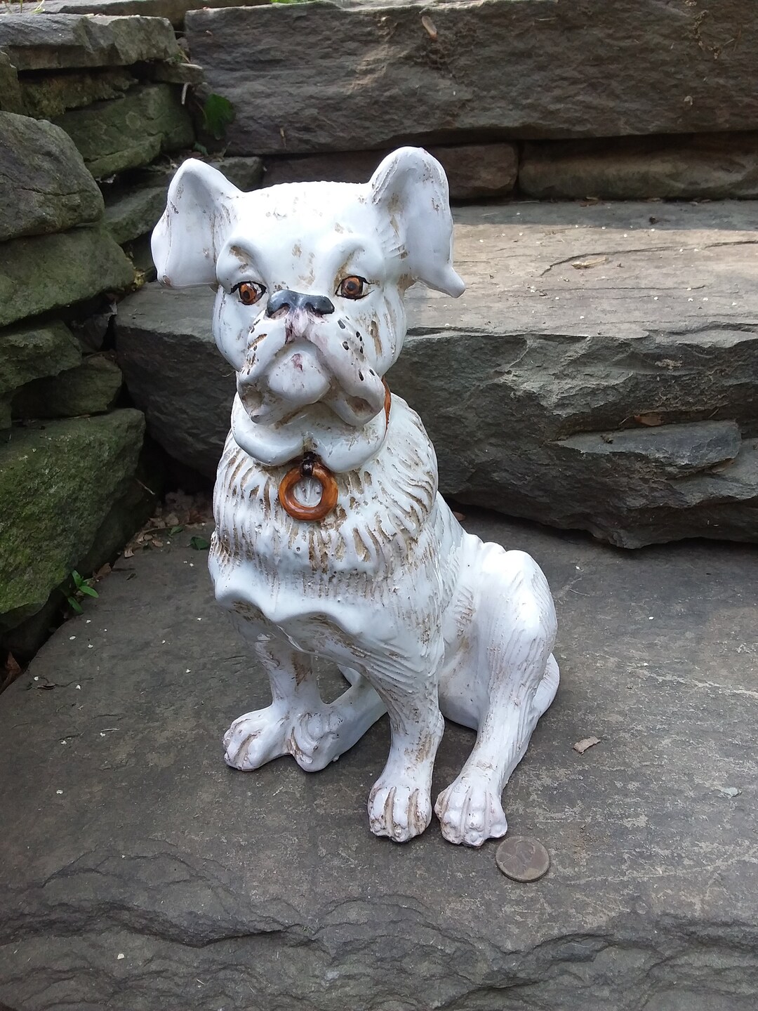Vintage Terra Cotta White Boxer Dog Figurine, Hand Made Peasant Village ...