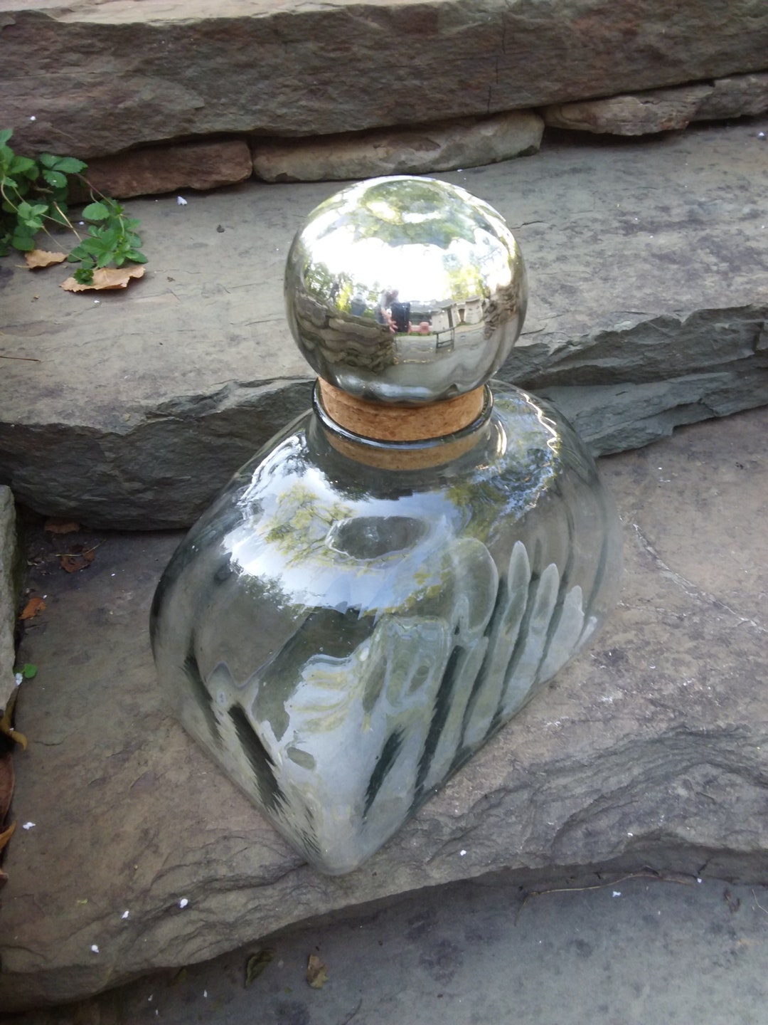 Vintage Mexican Hand Blown Ribbed Glass Decanter With Silver Mercury ...