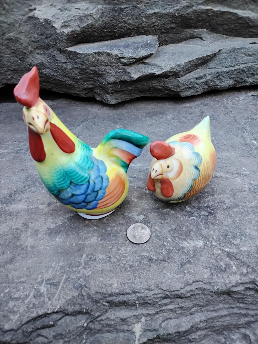 Vintage Hollohaza Hand Painted Porcelain Rooster and Chicken Figurines, Hungary - Etsy