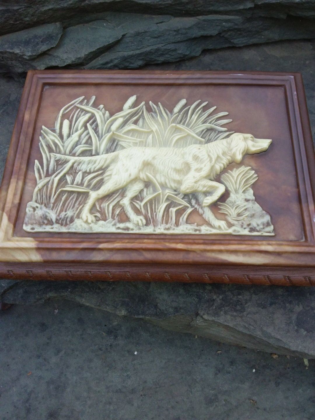 Vintage Dante Mahogany and Incolay Stone Retriever Hunting Dog Men's ...