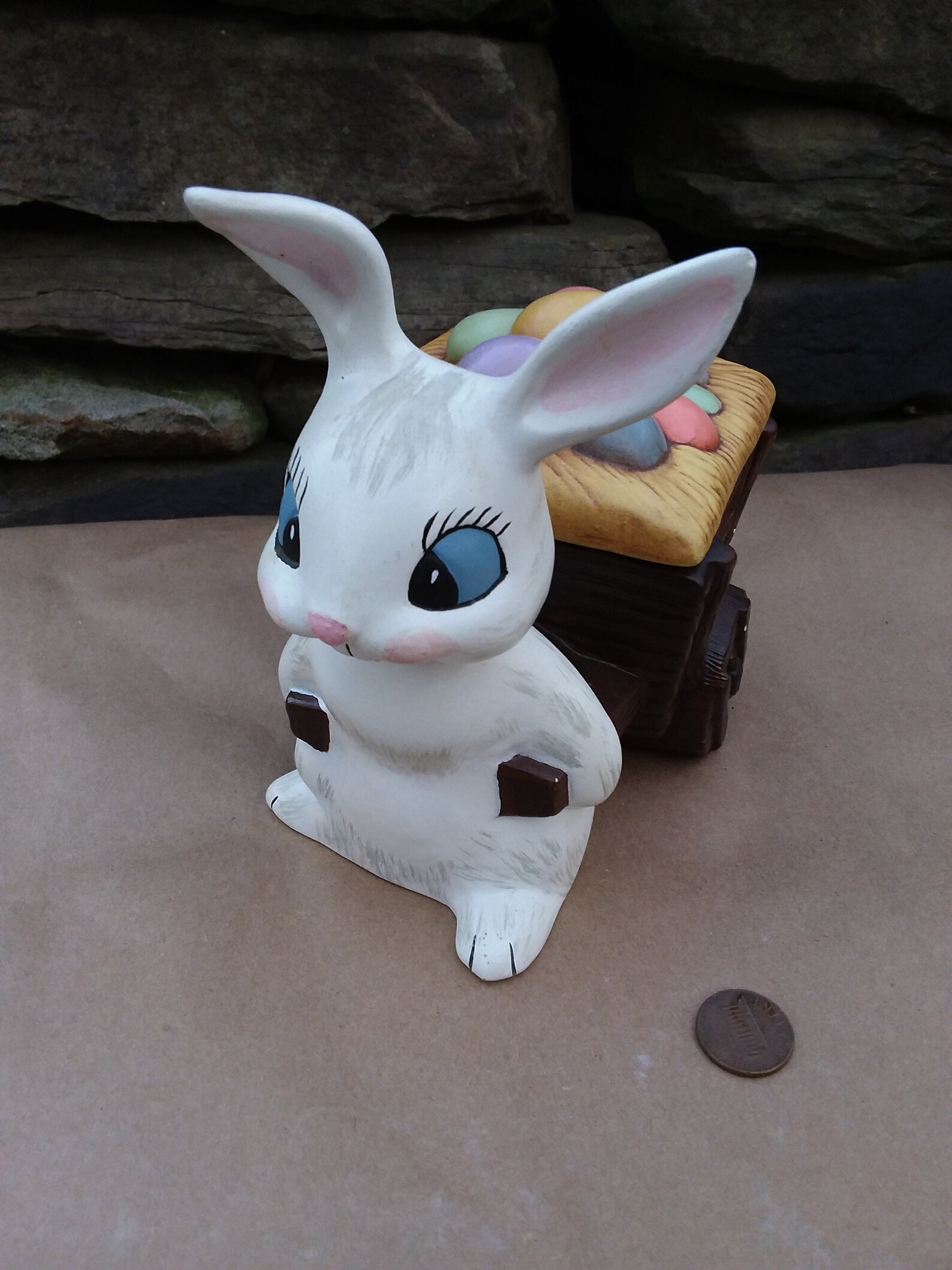 Vintage Ceramic Bunny Rabbit With Cart Lidded Candy Dish | Etsy