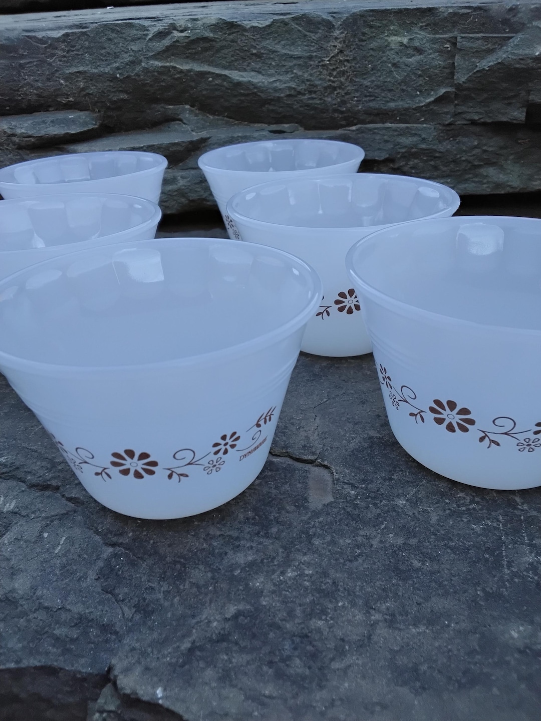 Vintage Termocrisa Brown Daisy Milk Glass Custard or Jelly Bowls, Set ...