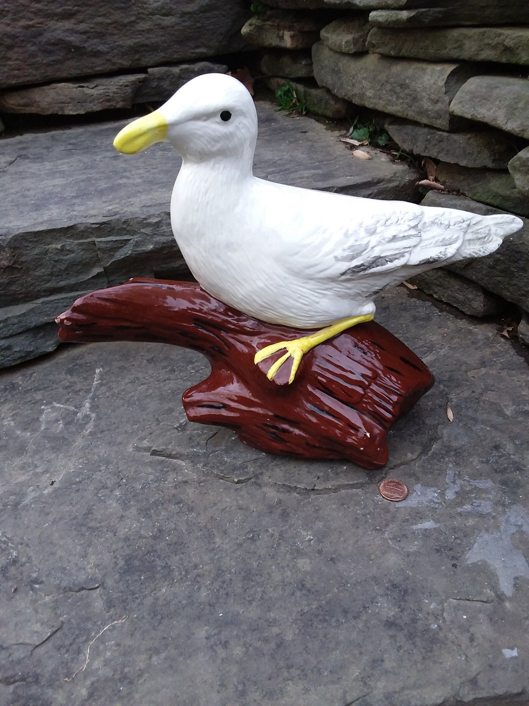 Vintage Large Ceramic Seagull on Driftwood Figurine, Seagull Hand ...