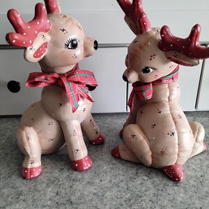Vintage Set of 2 Ceramic Sitting Quilted Reindeer From Kimple Mold, Hand Painted, 1980s - Etsy