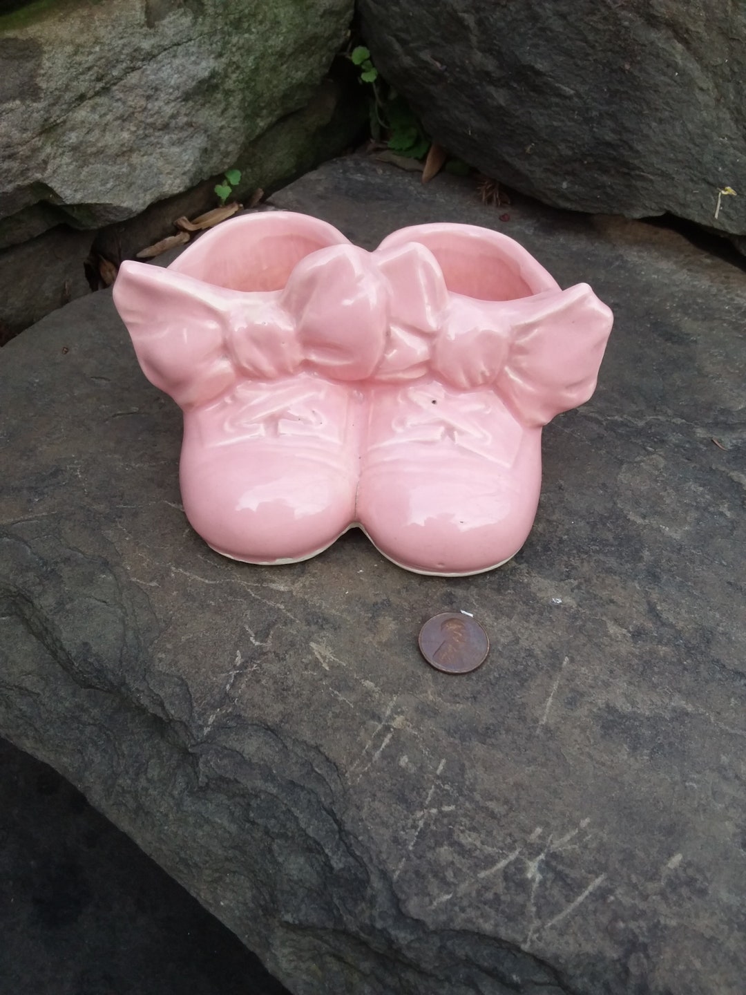 Vintage Pink Ceramic Baby Booties Planter, Shower Decor, Baby Girl ...