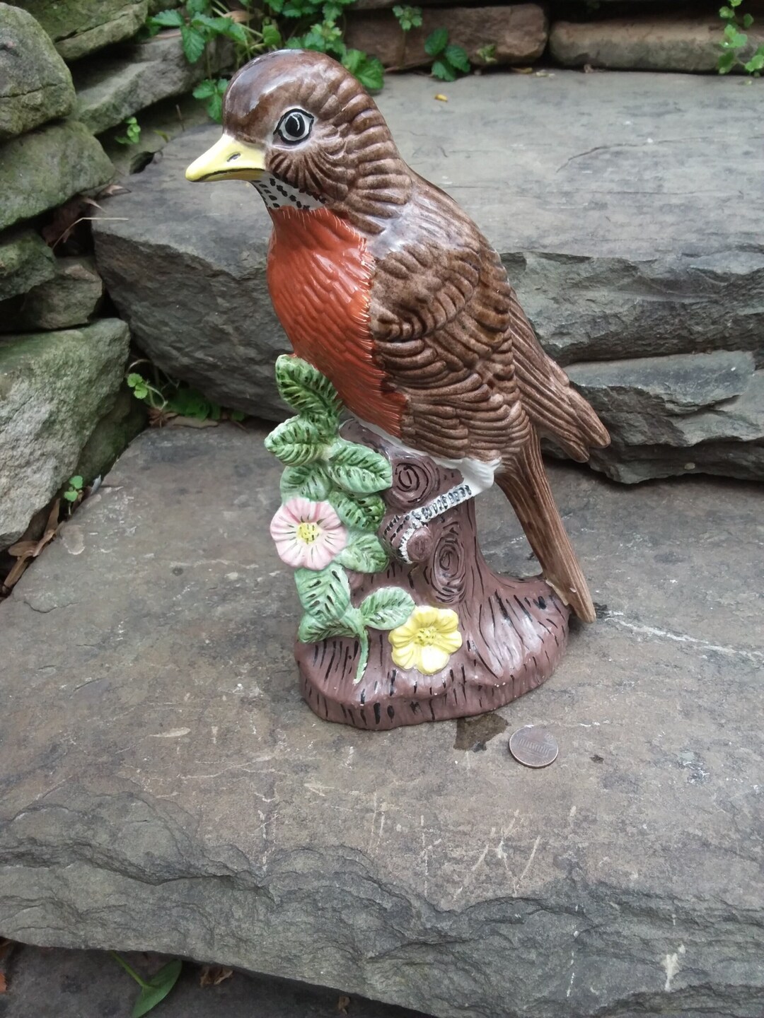 Vintage Robin Red Breast Ceramic Figurine Hand Painted From Mold, 1969 ...
