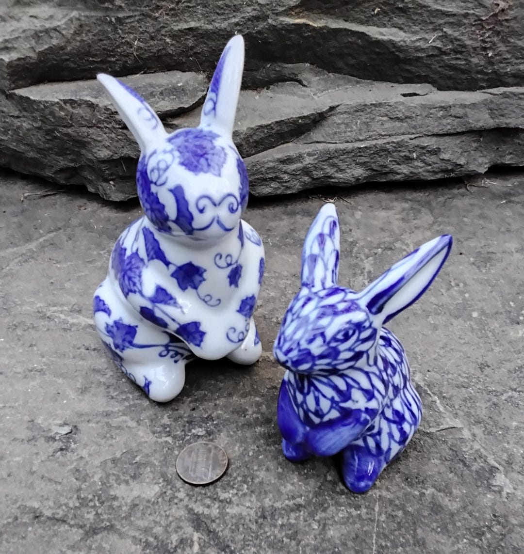 Vintage Blue and White Porcelain Bunny Rabbits, Disney and Grapevine ...