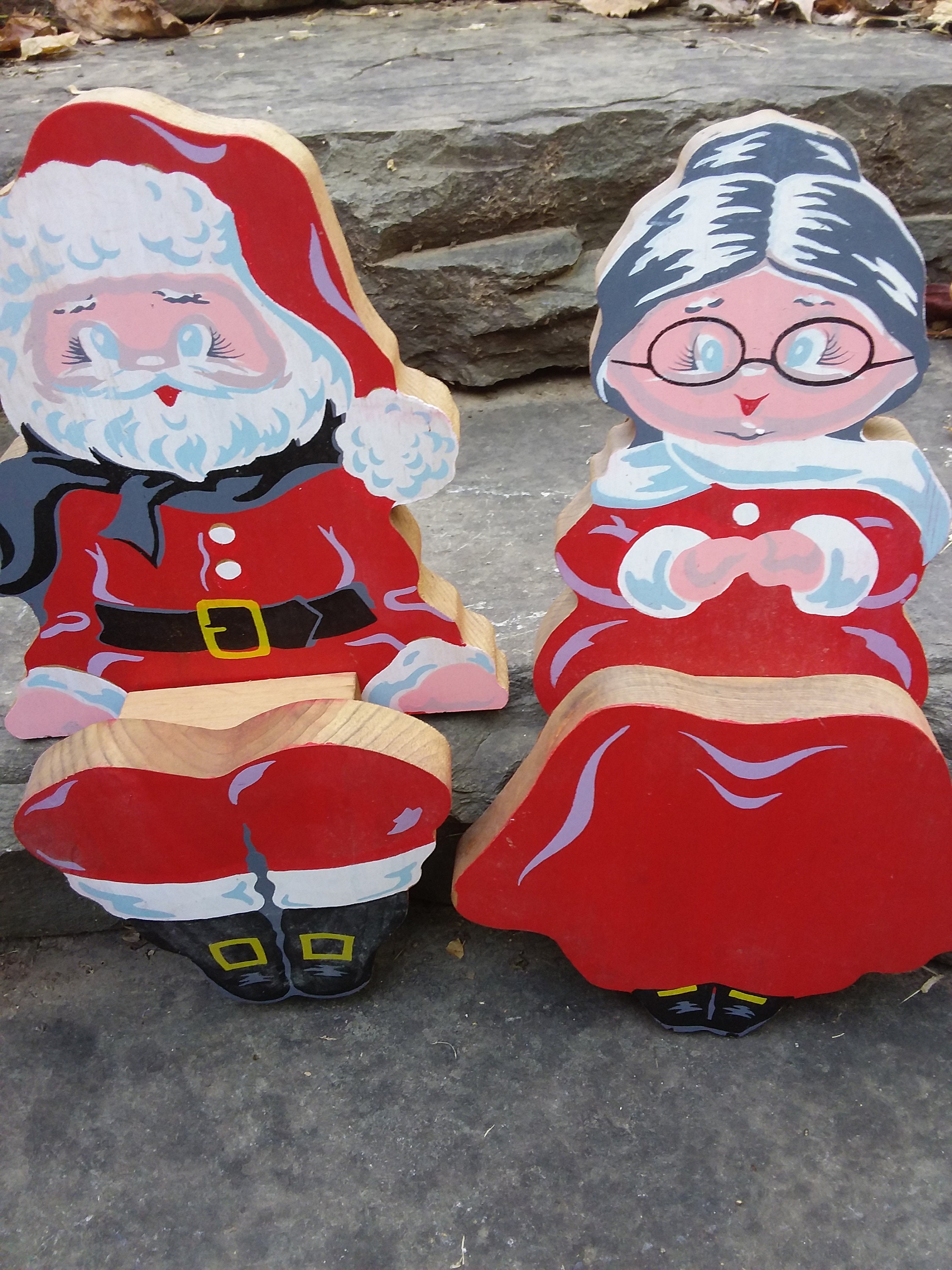 Vintage Wood Santa & Mrs. Claus Shelf Sitters by Sexton - Etsy