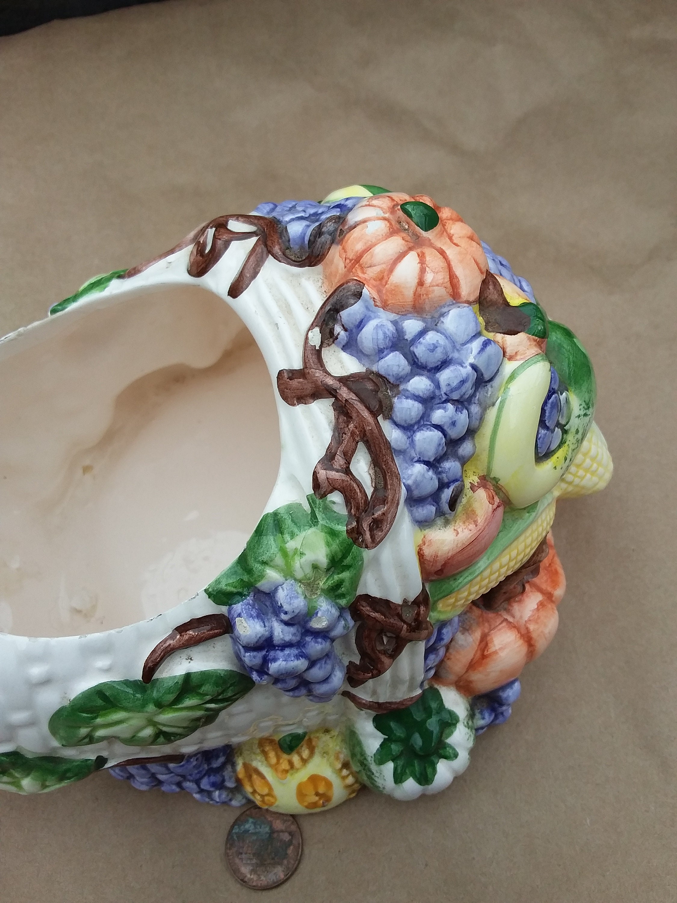 Vintage Fruit & Vine Cornucopia Planter Ceramic by New Holland - Etsy