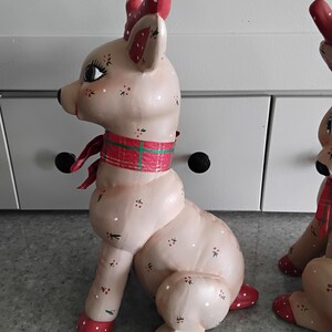 Vintage Set of 2 Ceramic Sitting Quilted Reindeer From Kimple Mold, Hand Painted, 1980s - Etsy