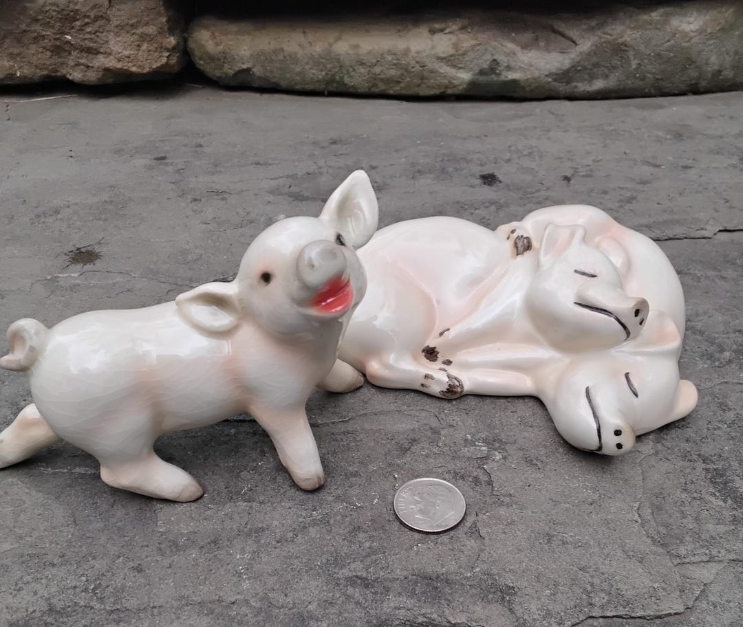 Vintage Goebel Porcelain Pigs Sleeping and Happy Piglet Figurines ...