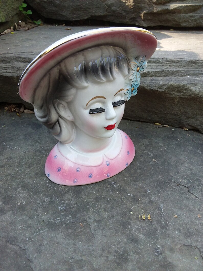 Vintage Lady Head Planter or Vase Ceramic Lady in Hat Head - Etsy