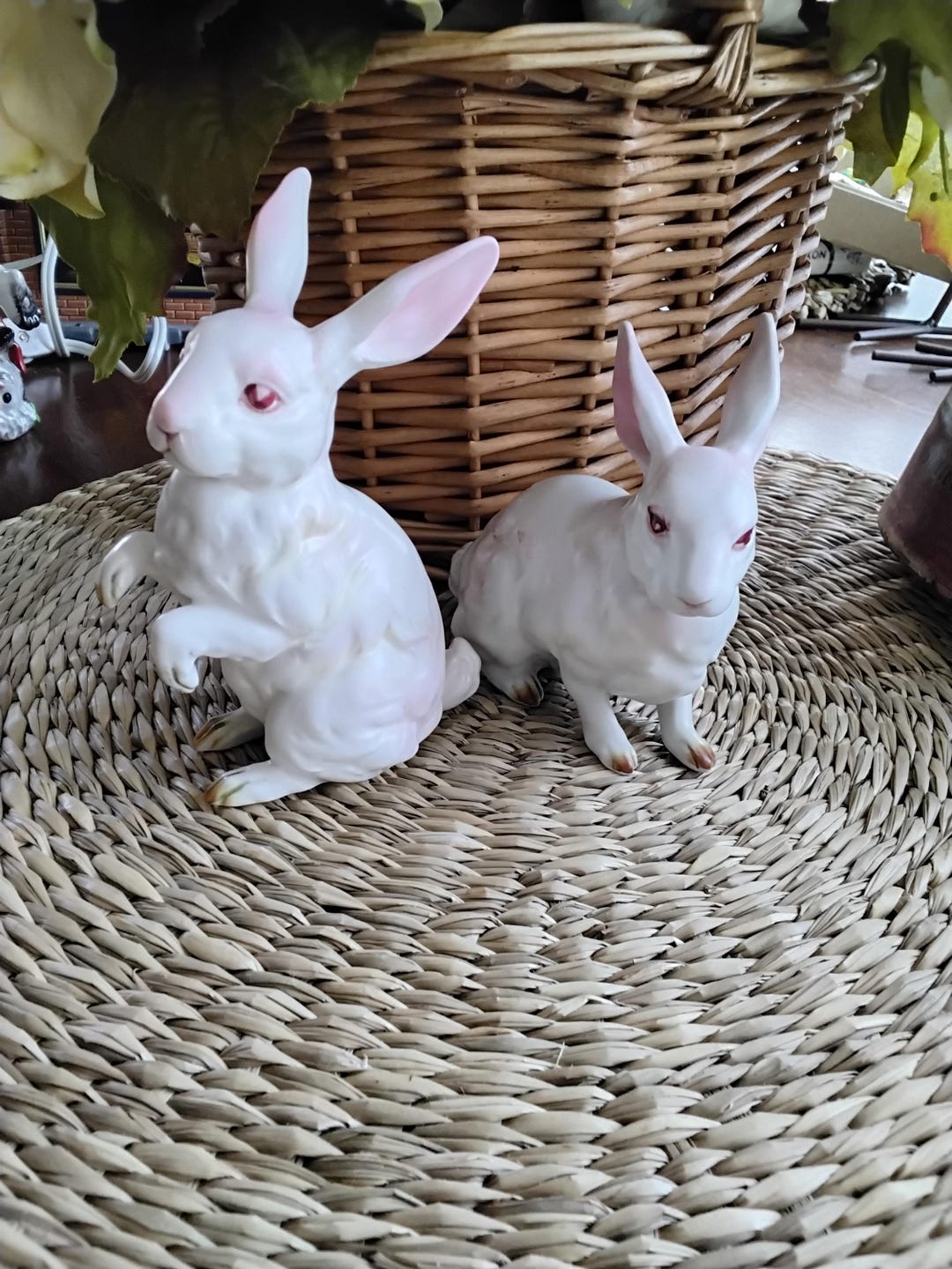 Vintage Lefton White Porcelain Bunny Rabbit Figurines, Set of 2, Easter ...