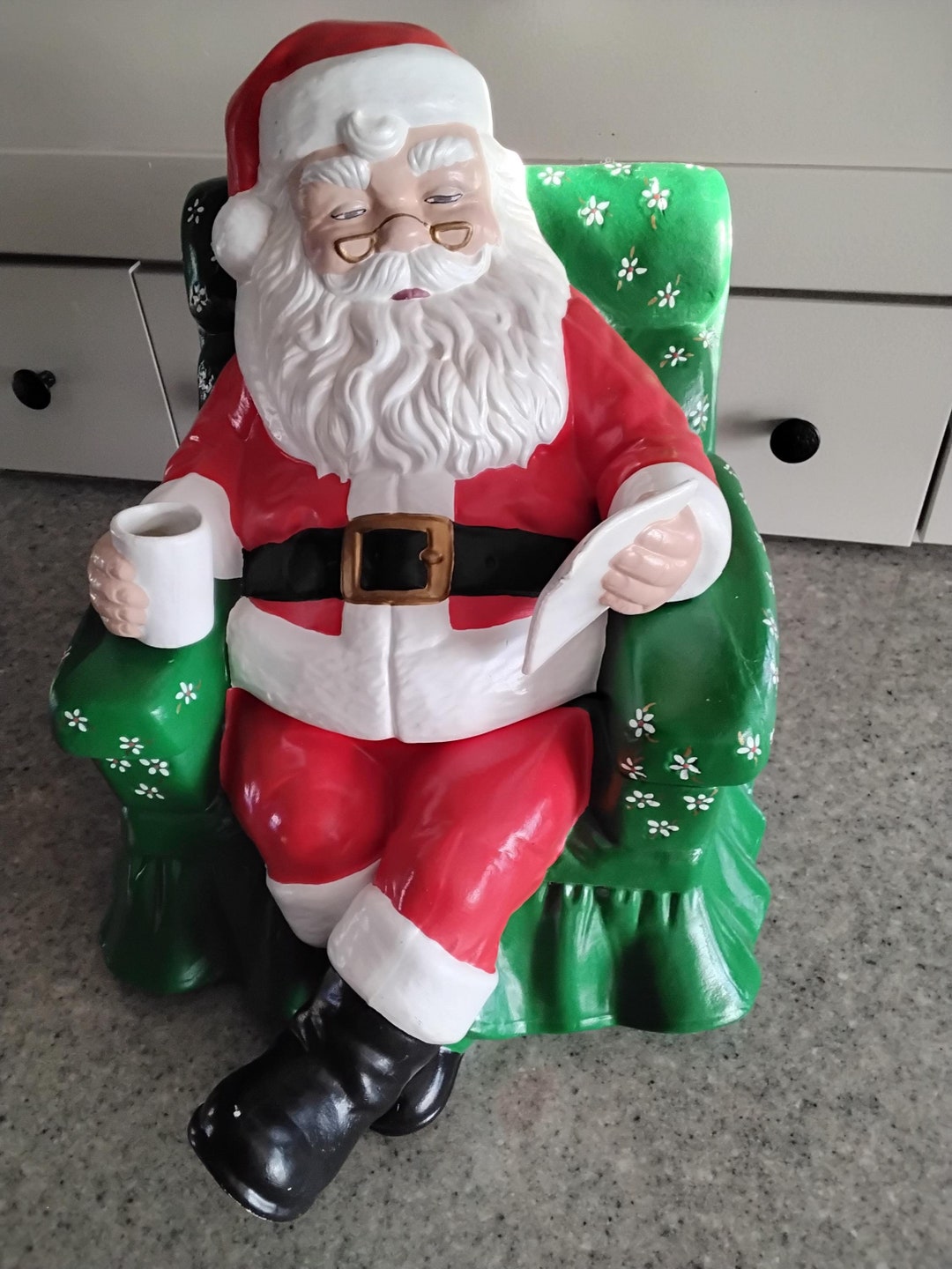 Vintage Large Ceramic Santa Claus in Chair Cookie Jar, Hand Painted ...
