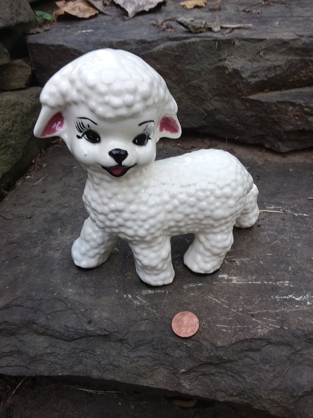 Vintage Ceramic Lamb Figurine, Hand Painted From Mold, Spring Easter ...