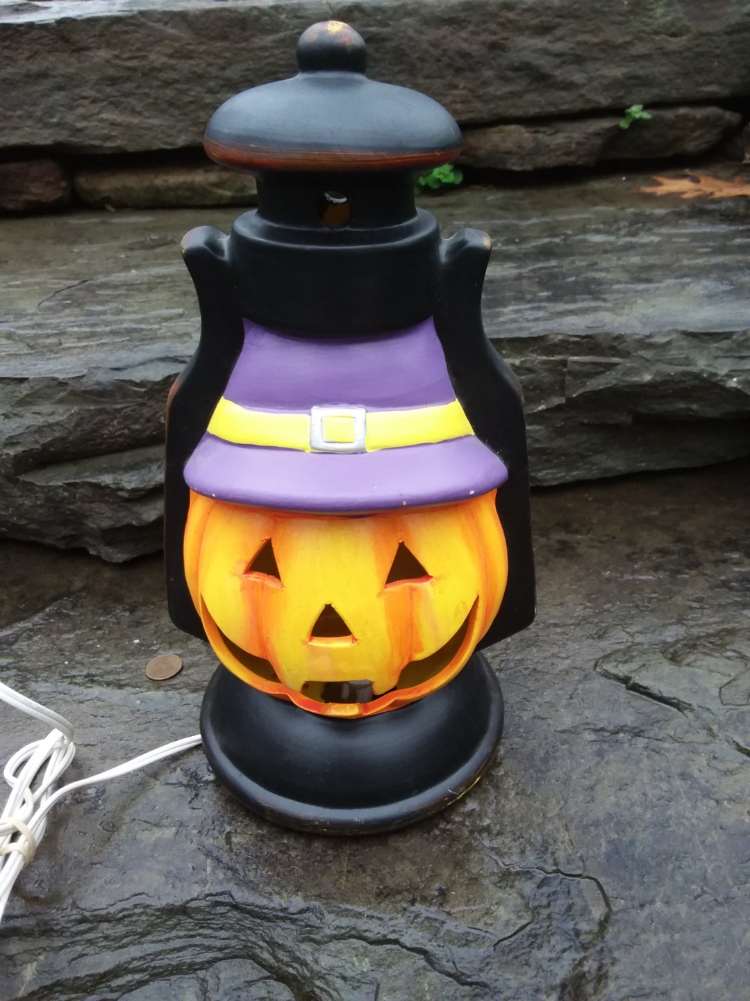 Vintage Ceramic Halloween Pumpkin Lantern Lamp, Smiling Pumpkin Light ...