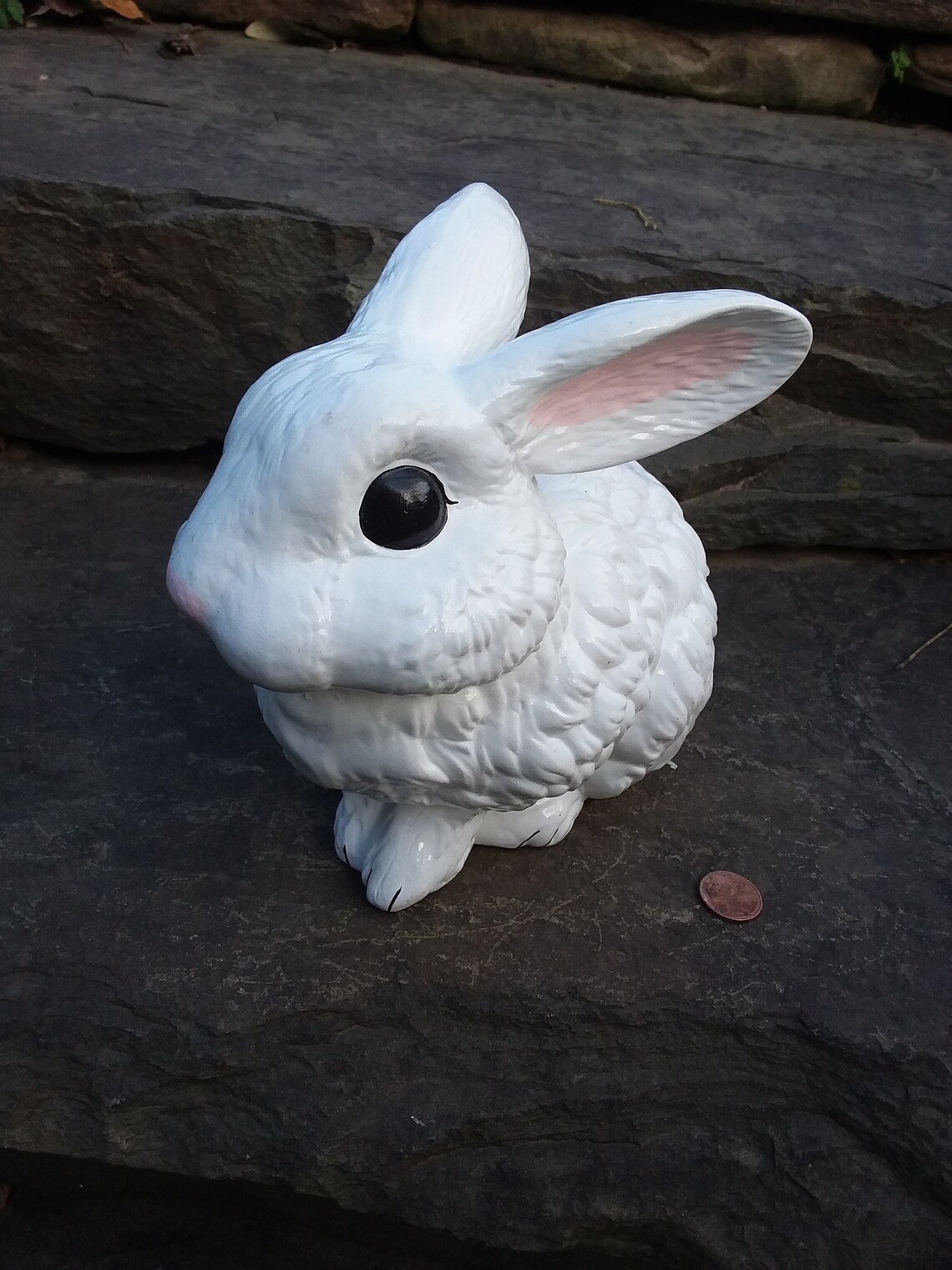 Vintage Large Ceramic White Bunny Rabbit With Pink Nose and Ears From ...
