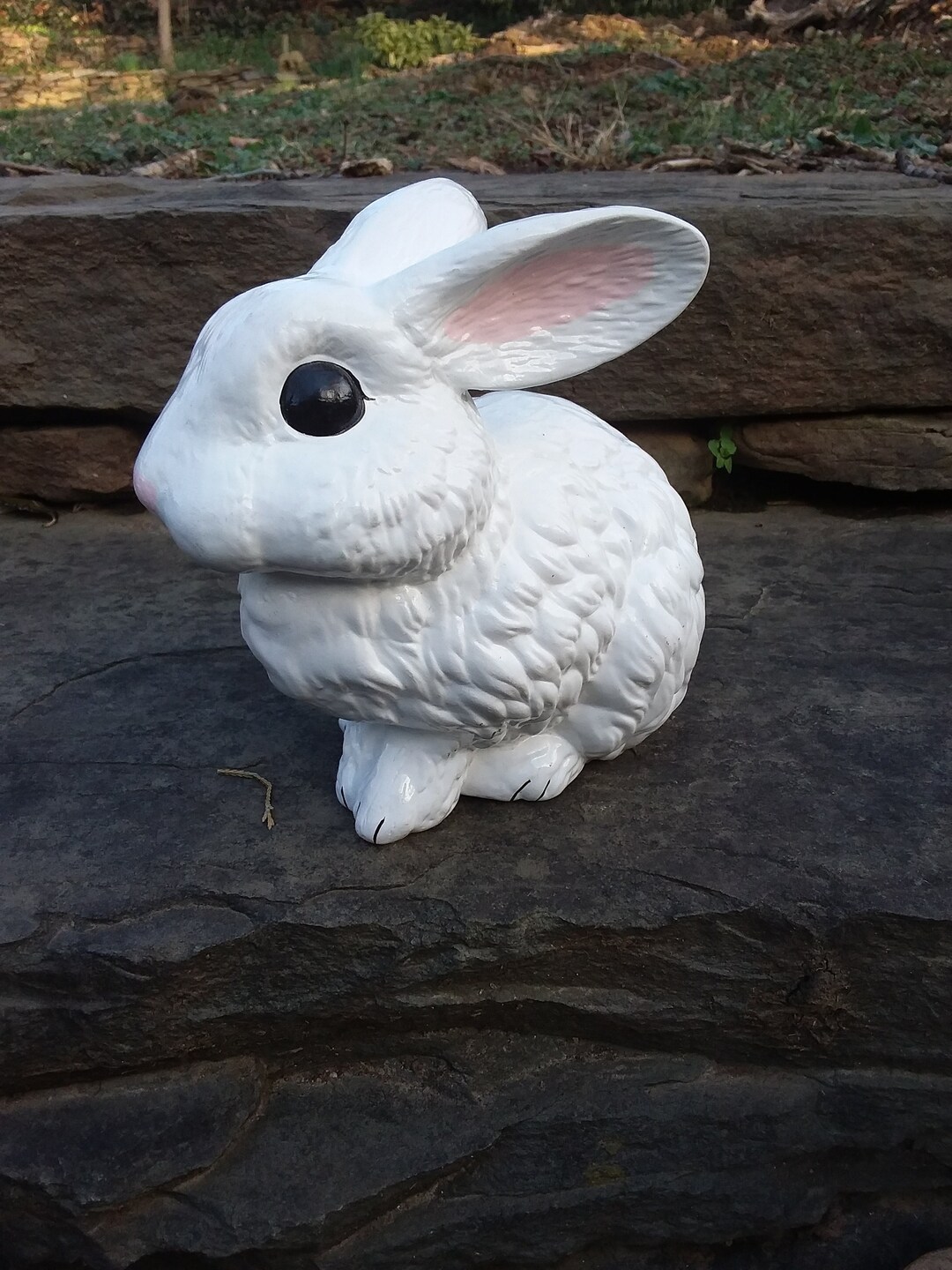 Vintage Large Ceramic White Bunny Rabbit With Pink Nose and Ears From ...