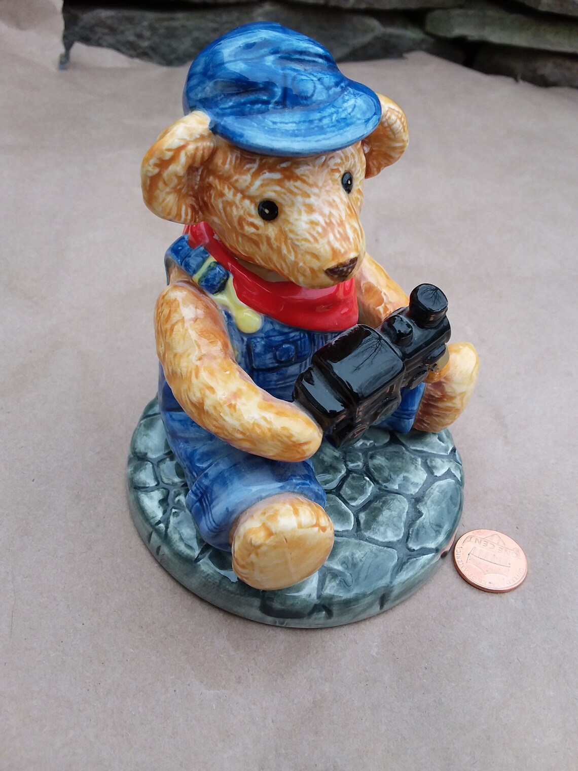 Vintage Bialosky Porcelain Teddy Bear Engineer With Toy - Etsy