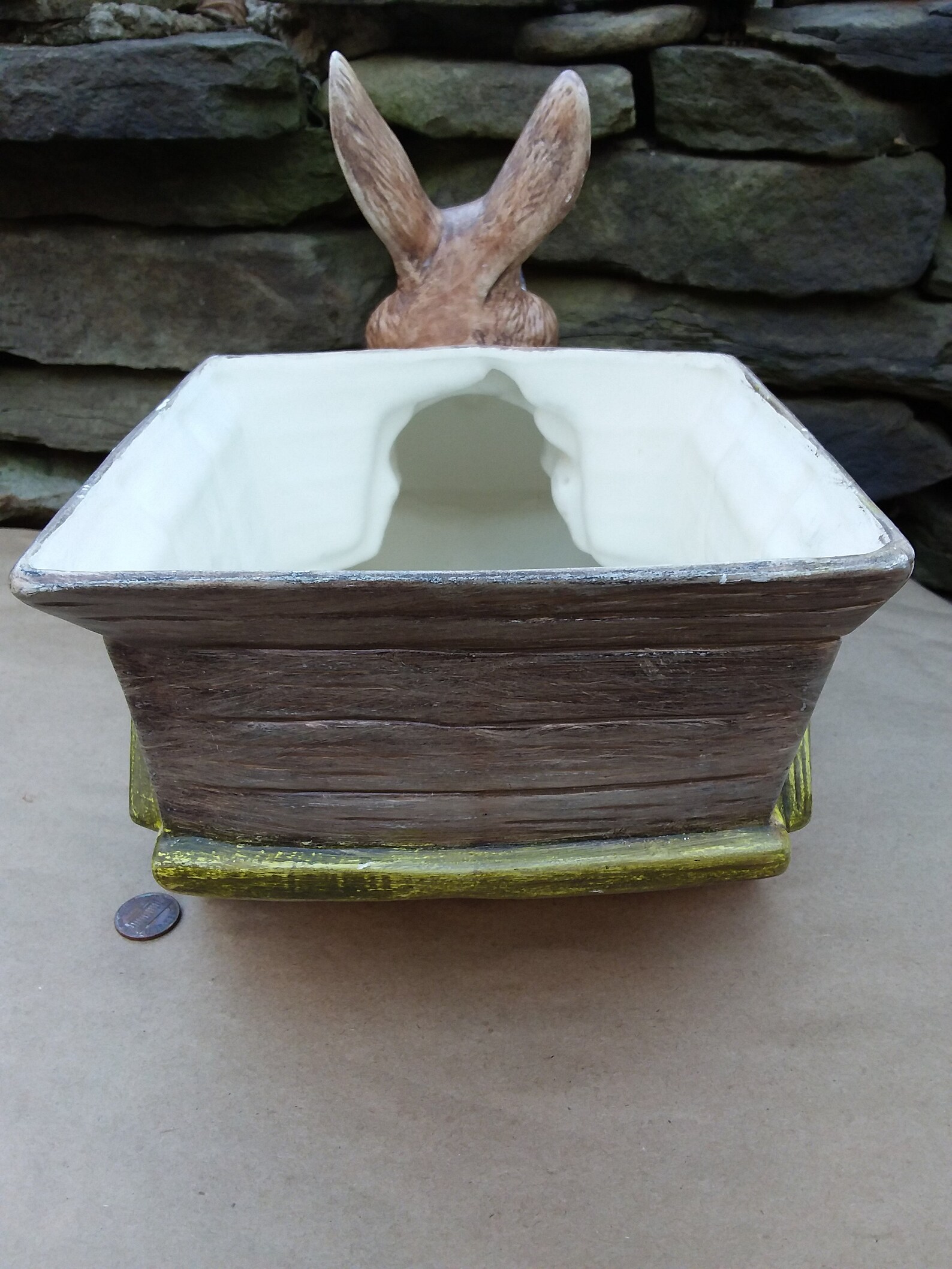 Vintage Large Ceramic Bunny Rabbit Driving Truck Candy Dish, Planter or ...