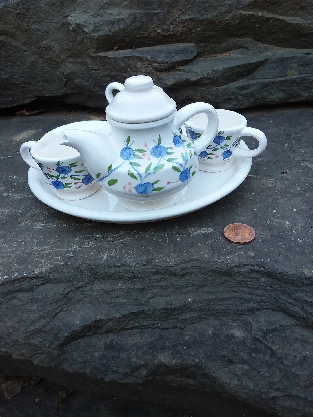 Vintage Child's Blue Floral Tea Set Complete, Porcelain - Etsy