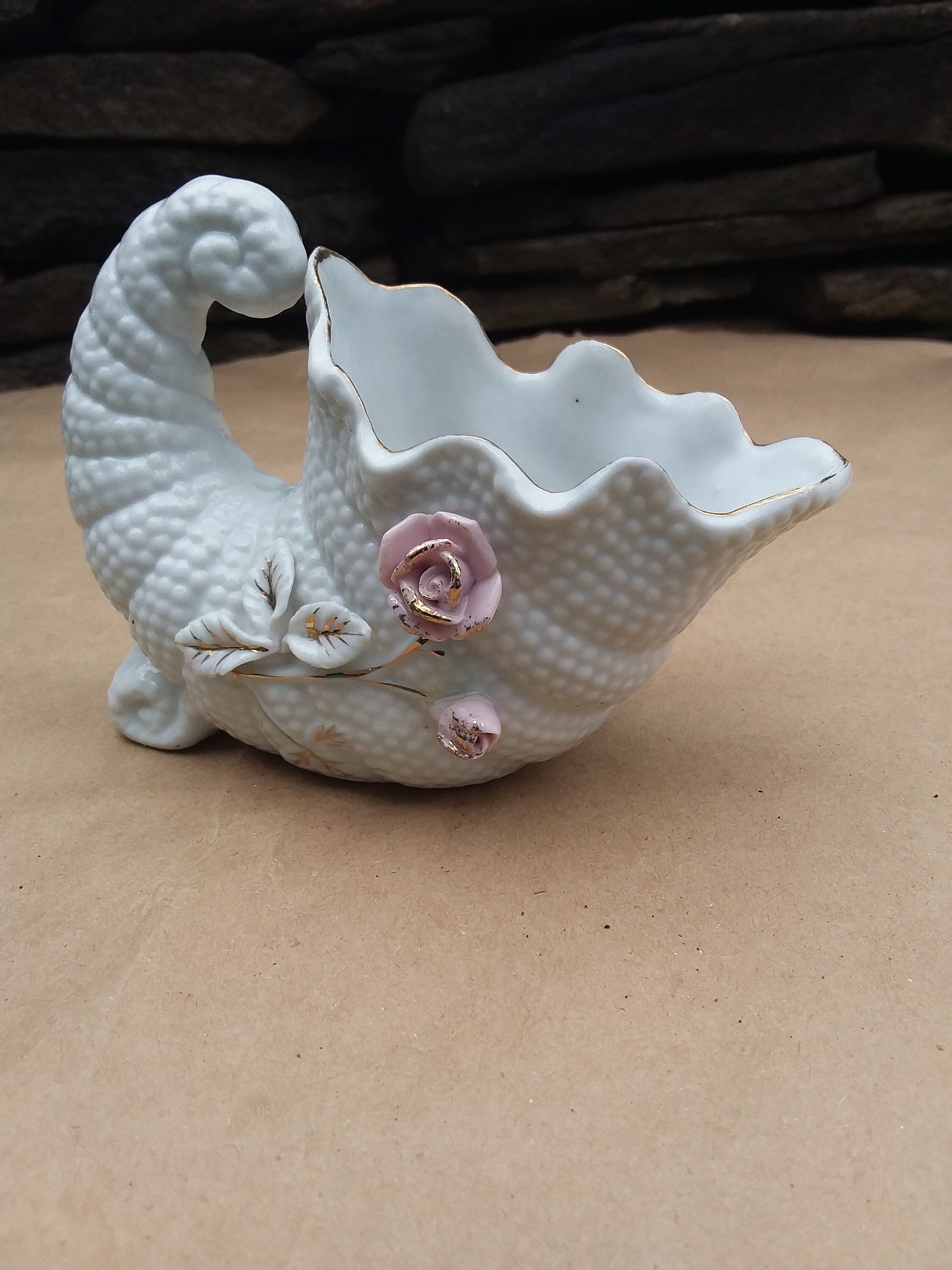 Vintage White Porcelain Cornucopia Planter or Decor Japan | Etsy