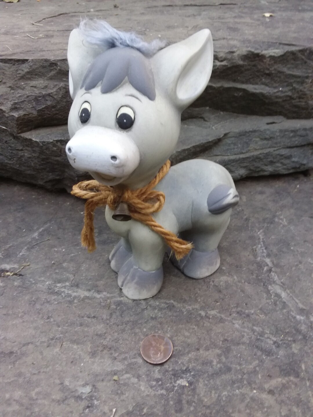 Vintage Ceramic Gray Donkey With Tuft of Rabbit Fur Figurine, Bell on ...