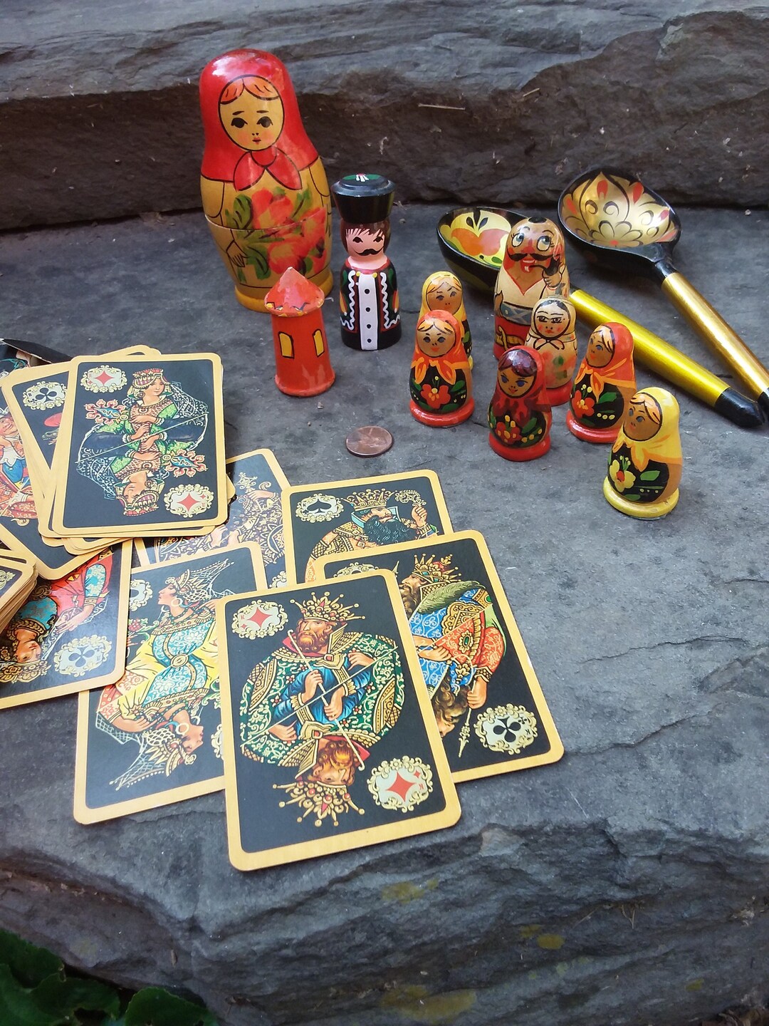 Vintage Hand Painted Russian Wood Dolls Spoons, Nesting Dolls and Paleh ...