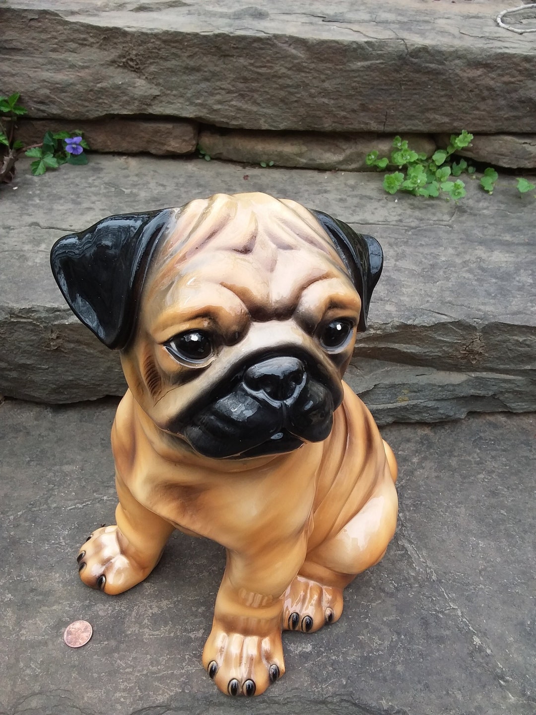 Vintage Large Ceramic Pug Dog Figurine, Made and Hand Painted in Italy ...
