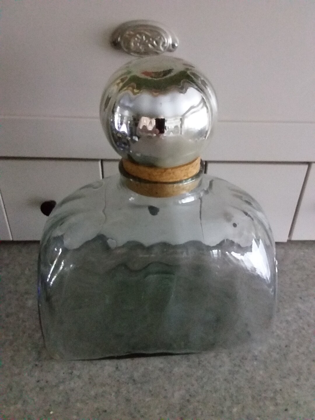 Vintage Mexican Hand Blown Ribbed Glass Decanter With Silver Mercury ...