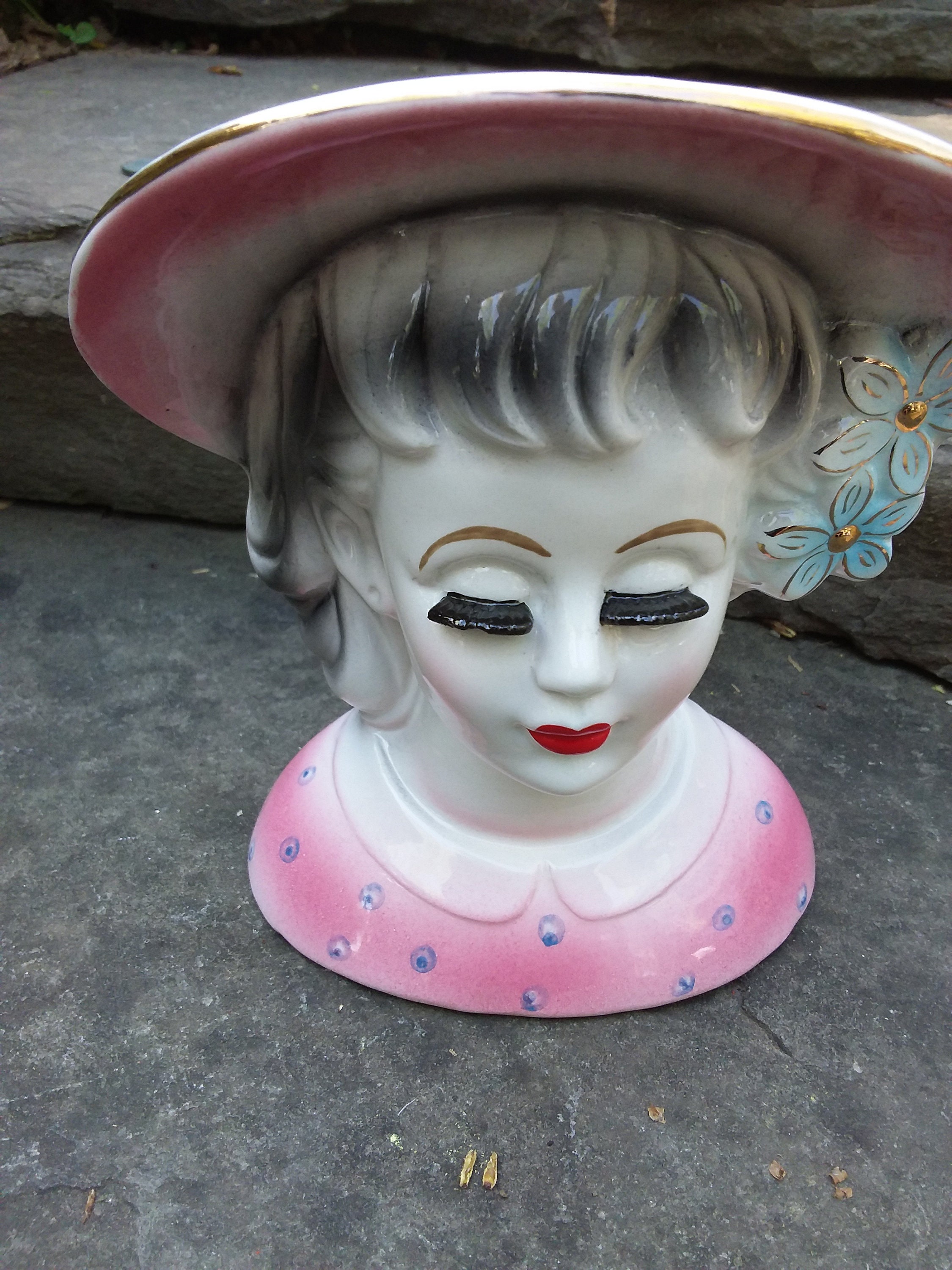 Vintage Lady Head Planter or Vase Ceramic Lady in Hat Head - Etsy