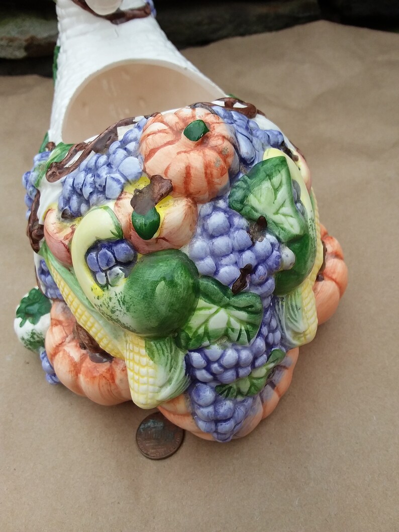 Vintage Fruit & Vine Cornucopia Planter Ceramic by New Holland Floral ...