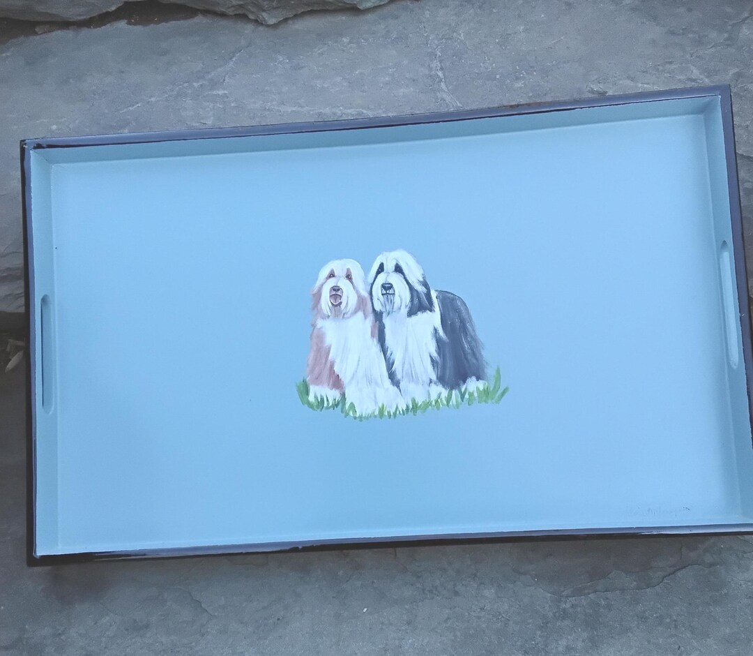 Vintage Mikasa Black Lacquer Tray: Hand-painted Bearded Collies, Signed ...
