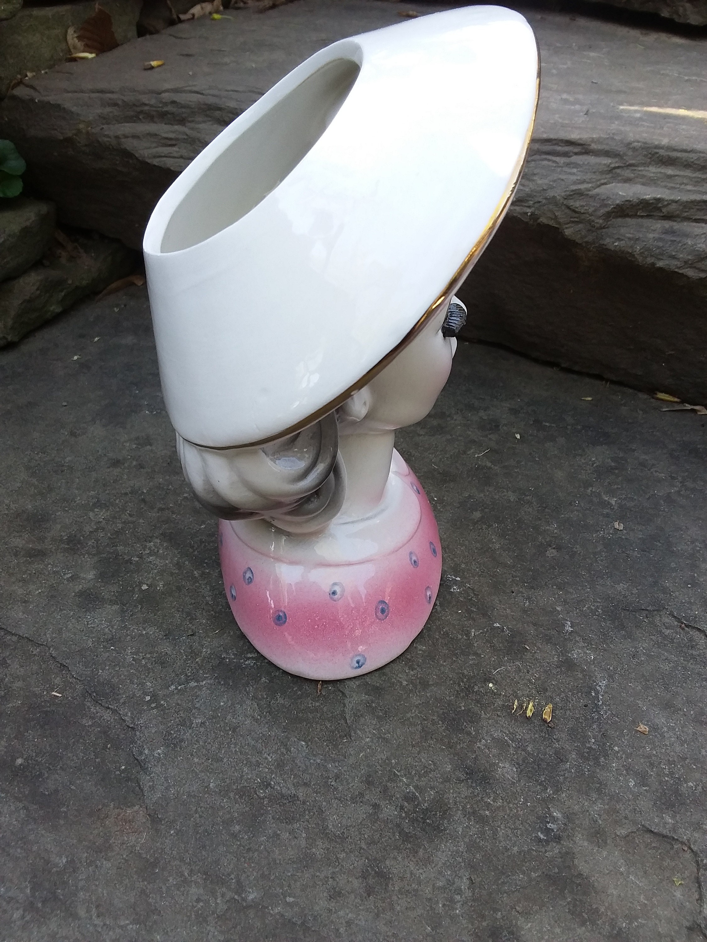 Vintage Lady Head Planter or Vase Ceramic Lady in Hat Head - Etsy