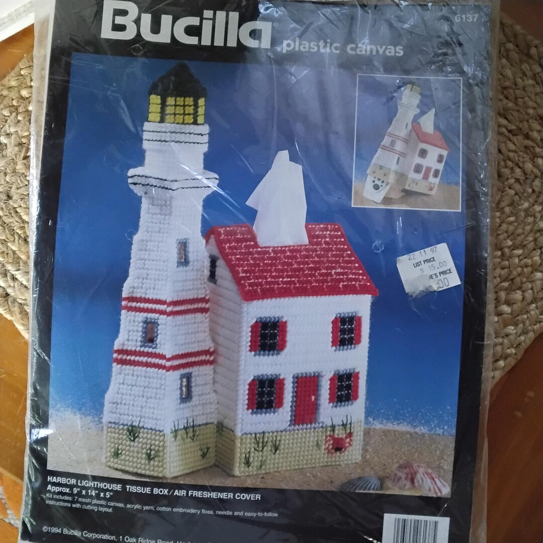 Vintage Lighthouse Plastic Canvas Kit: Tissue Box & Air Freshener Cover ...