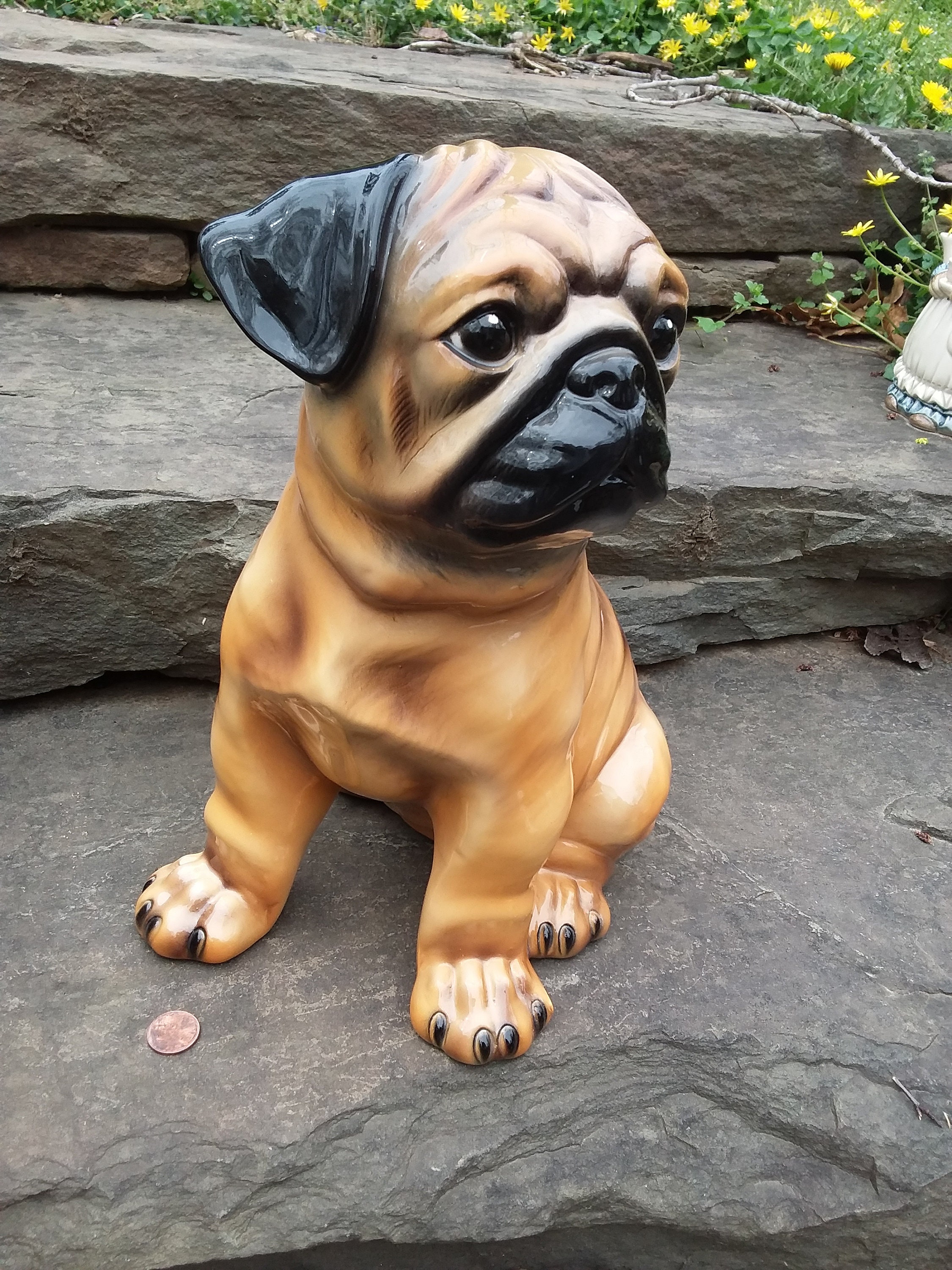 Vintage Large Ceramic Pug Dog Figurine Made and Hand Painted - Etsy