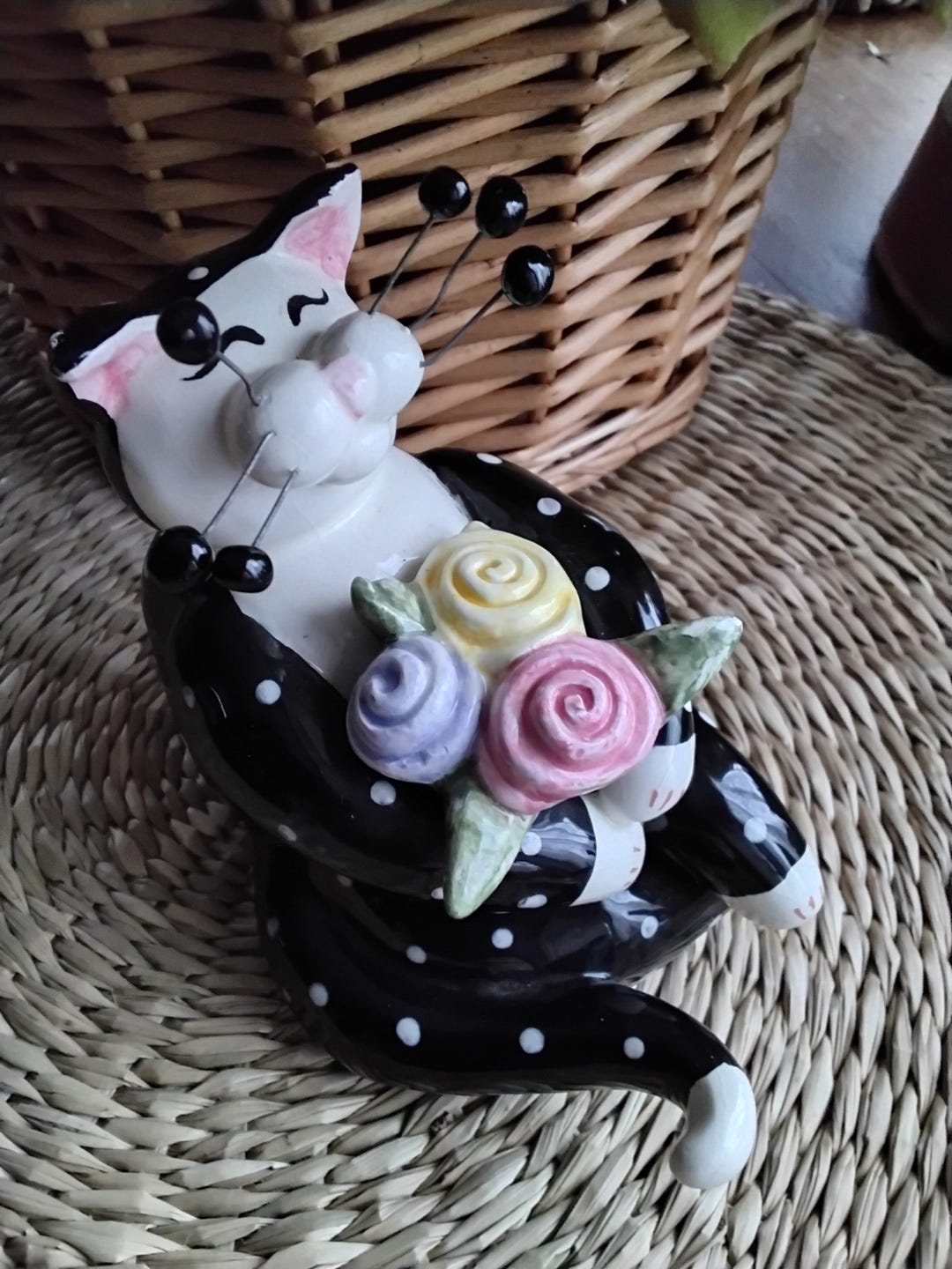 Vintage Amy Lacombe Whimsiclay Black and White Tuxedo Kitty Cat ...