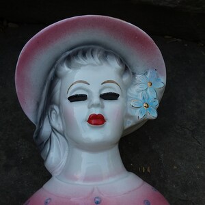 Vintage Lady Head Planter or Vase, Ceramic Lady in Hat Head Planter ...
