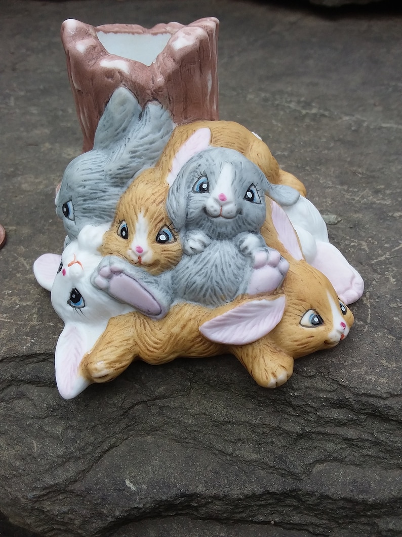 Vintage Pile of Bunny Rabbits Pillar Candle Holder WNS - Etsy