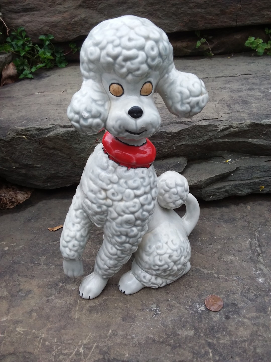 Vintage Ceramic White Poodle Figurine, Hand Painted From Atlantic Mold ...