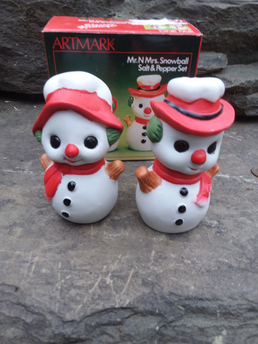 Vintage Atmark Mr. N Mrs. Snowball Salt & Pepper Shakers in Box, Taiwan ...