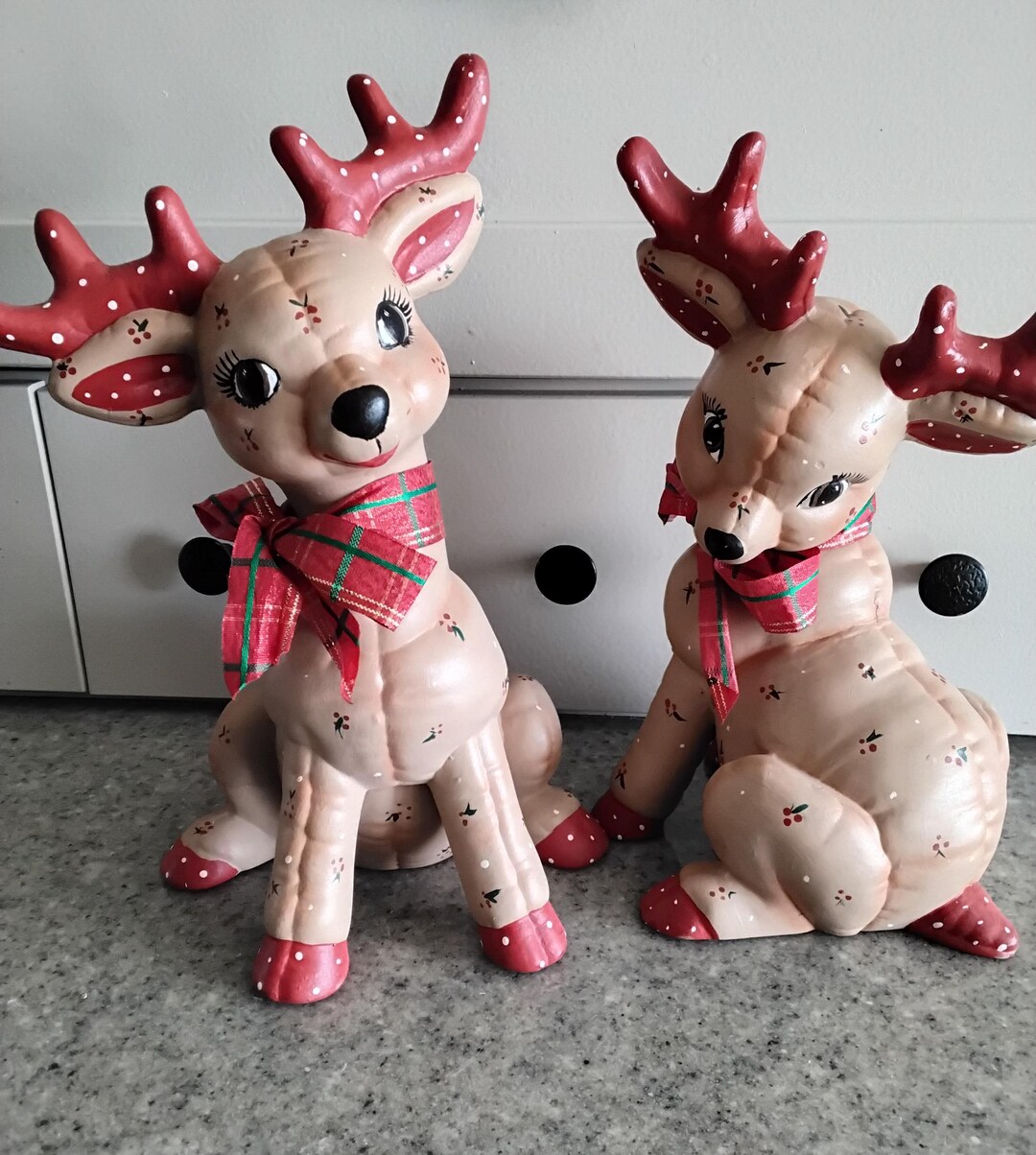 Vintage Set of 2 Ceramic Sitting Quilted Reindeer From Kimple Mold, Hand Painted, 1980s - Etsy