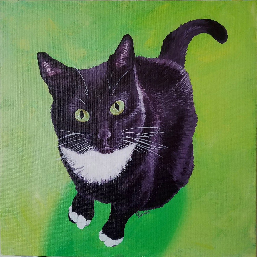 Custom Cat Portrait Acrylic Painting With Solid Color Background - Etsy